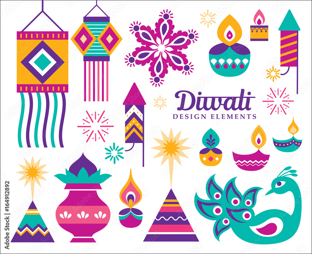 Diwali Hindu festival design elements Stock Vector | Adobe Stock