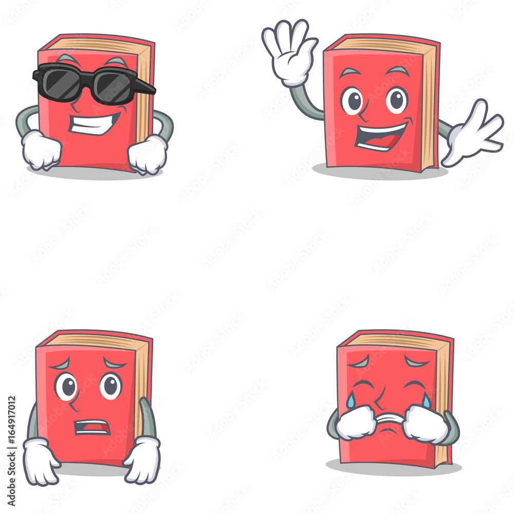 Set of red book character with cool waving afraid crying Stock Vector ...