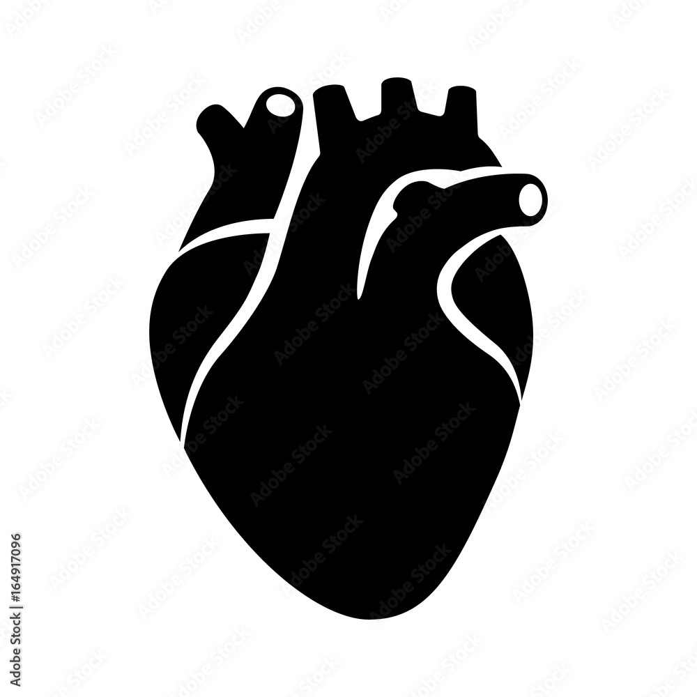 Human heart organ with aorta and arteries flat vector icon for medical ...
