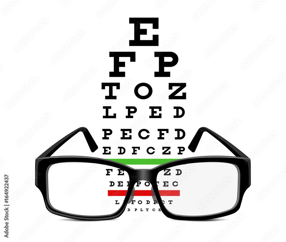 eye glasses and eye chart on white background Stock Vector | Adobe Stock