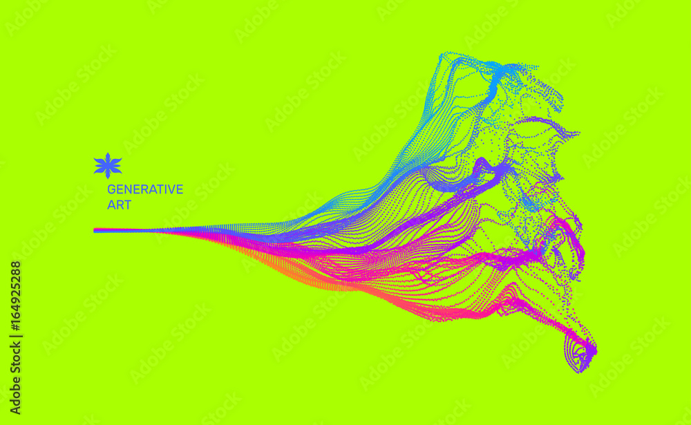 Array with dynamic emitted particles. Water splash imitation. Abstract ...