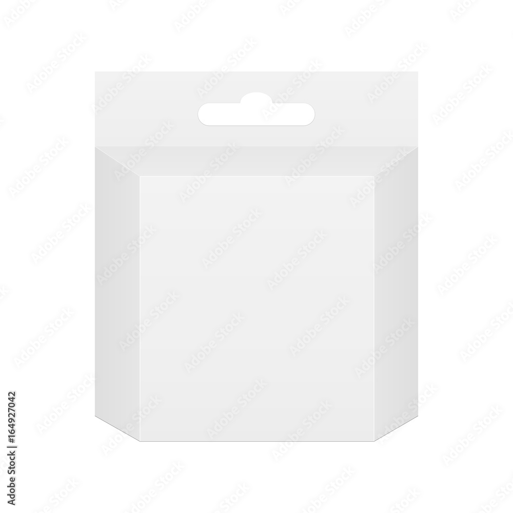 White blank product box mockup with hanging slot - front view. Vector ...