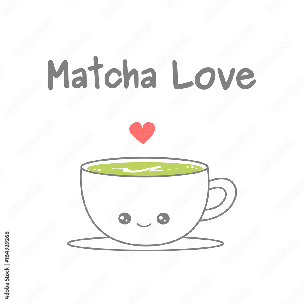 cute cartoon cup of matcha latte vector illustration isolated on white ...