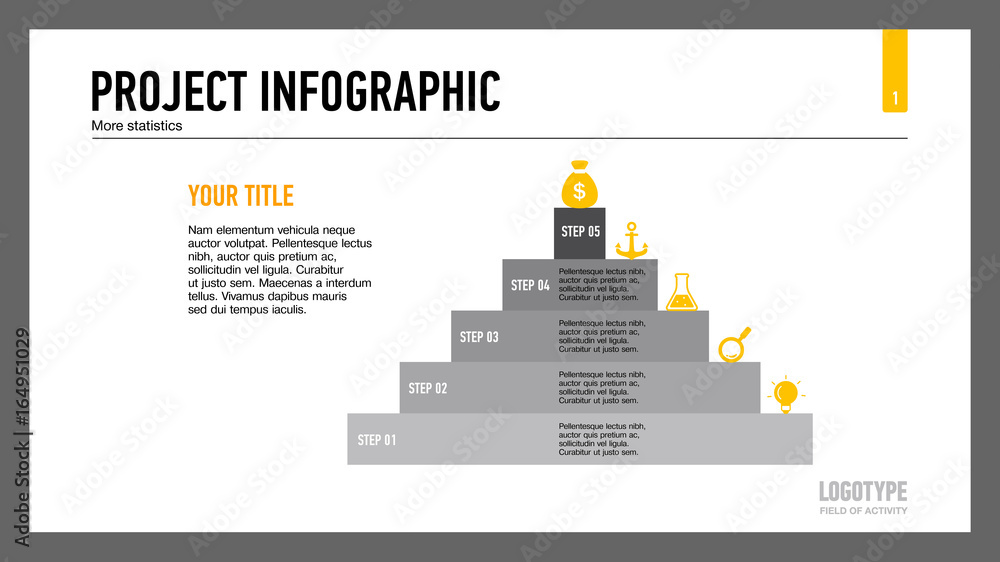 Pyramid Five Steps Diagram Slide Template Stock Vector | Adobe Stock