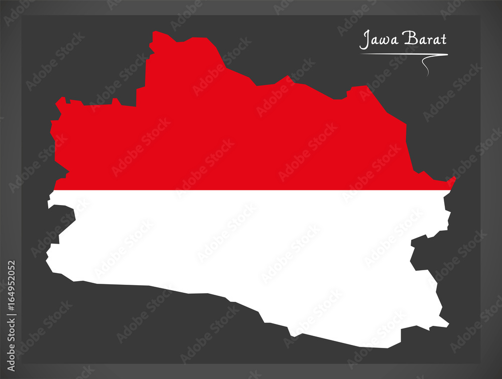 Jawa Barat Indonesia map with Indonesian national flag illustration ...