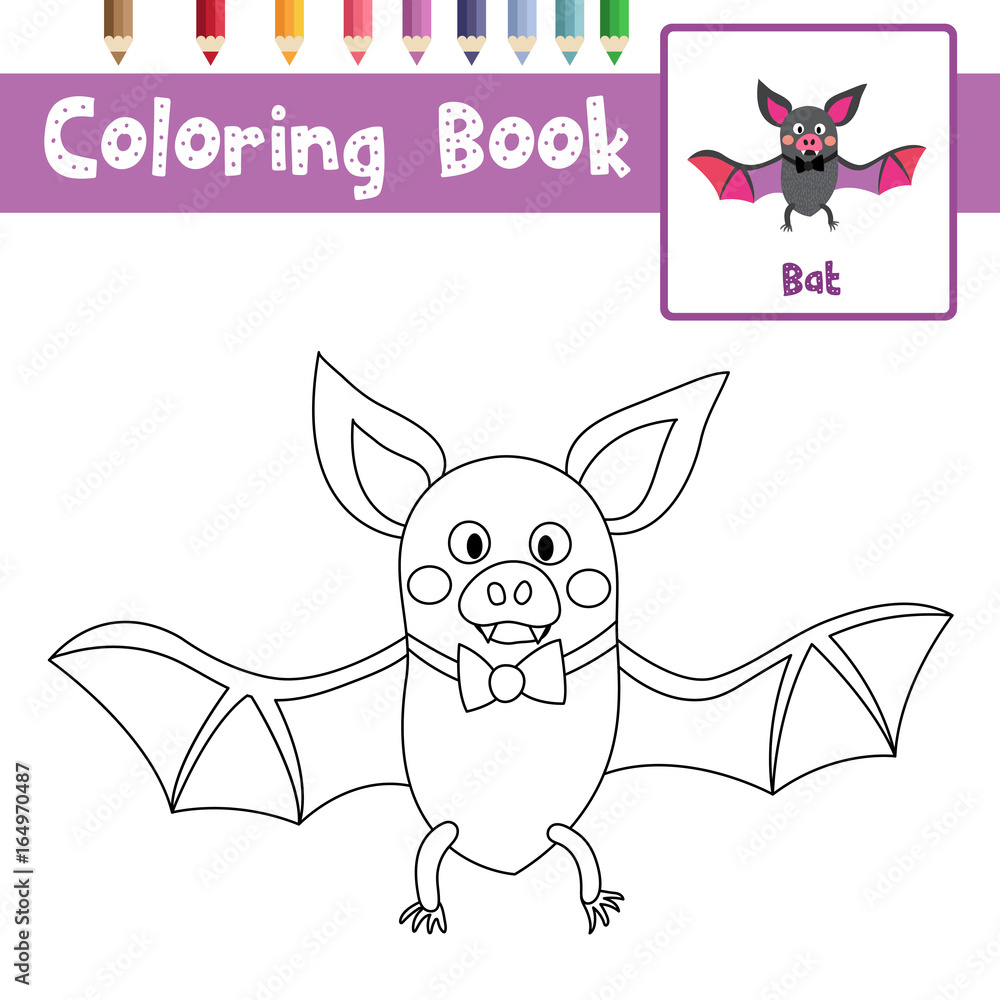 Coloring page of Bat with bow animals for preschool kids activity ...