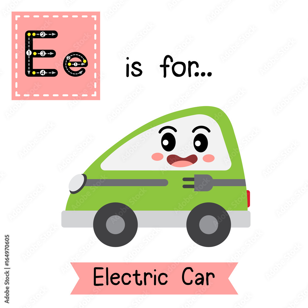 Letter E cute children colorful transportations alphabet tracing ...