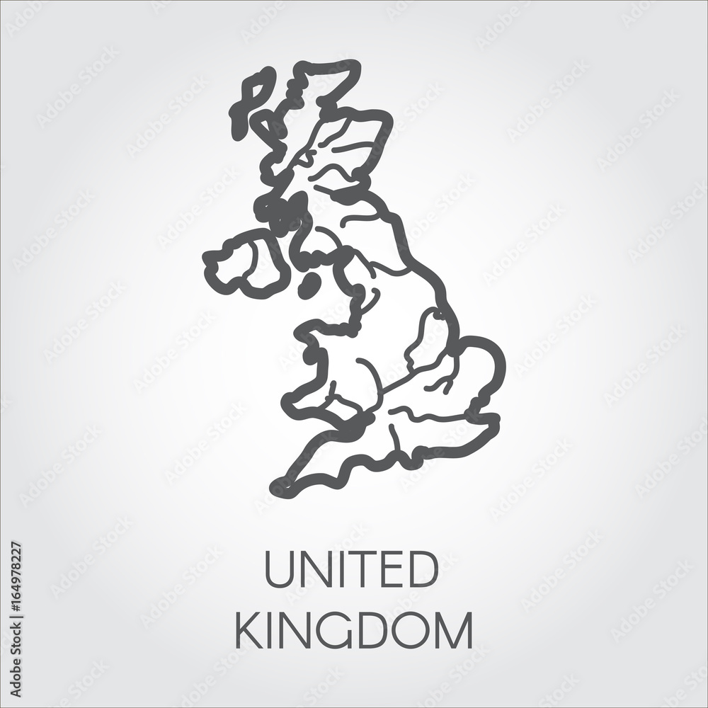 Vector outline map of United Kingdom. Great Britain linear shape icon ...
