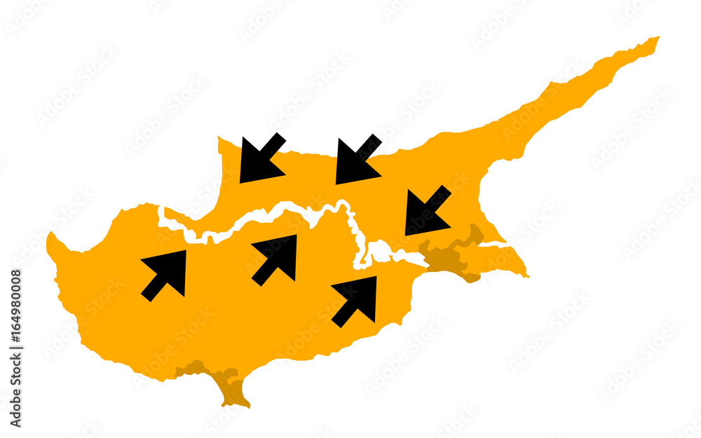 Map of cyprus with arrows as metaphors - conflict and war with arrows ...