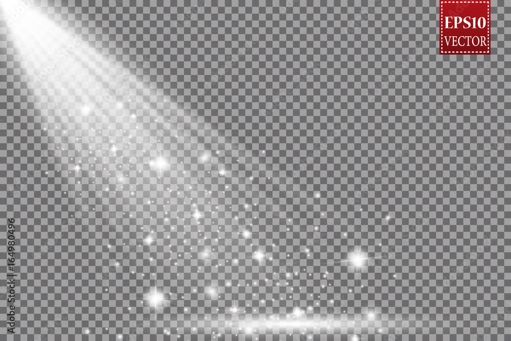 Vector scene illuminated by spotlight ray. Light effect on transparent ...