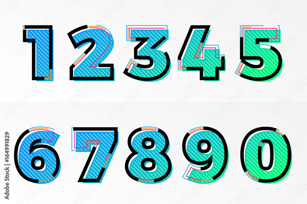 Font numbers set numeral letters vector memphis gradient color line ...