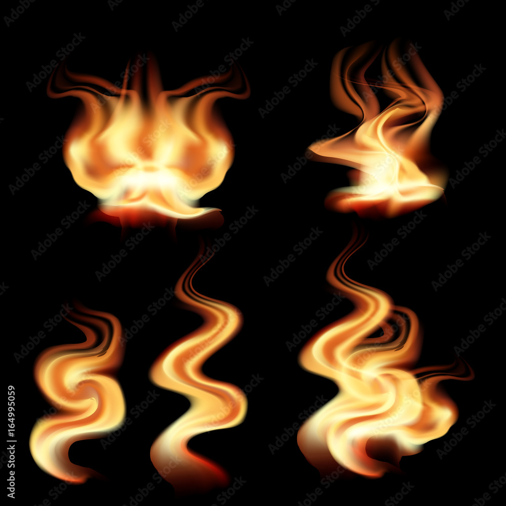 vector realistic fire flames collection isolated on black background ...