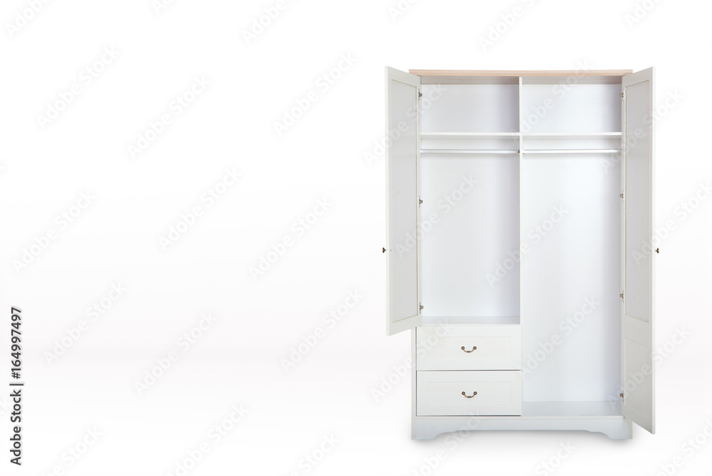 Entry open white wardrobe isolated on white background with space for ...