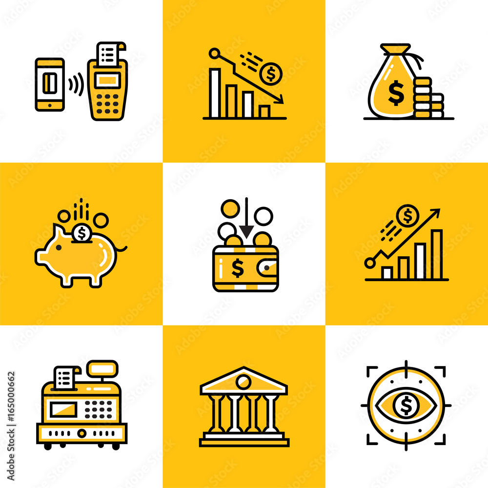 Vector collection of outline icons, finance, banking. Premium quality ...