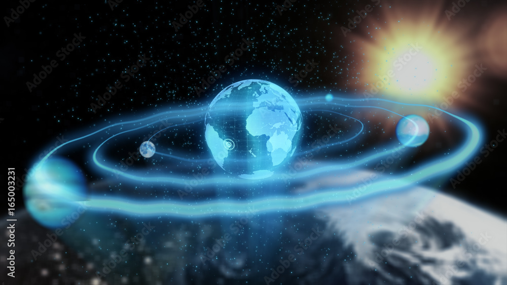 3d illustration of solar system planets and objects in space in ...