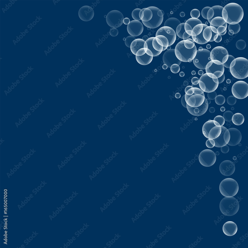 Random soap bubbles. Top right corner with random soap bubbles on deep ...