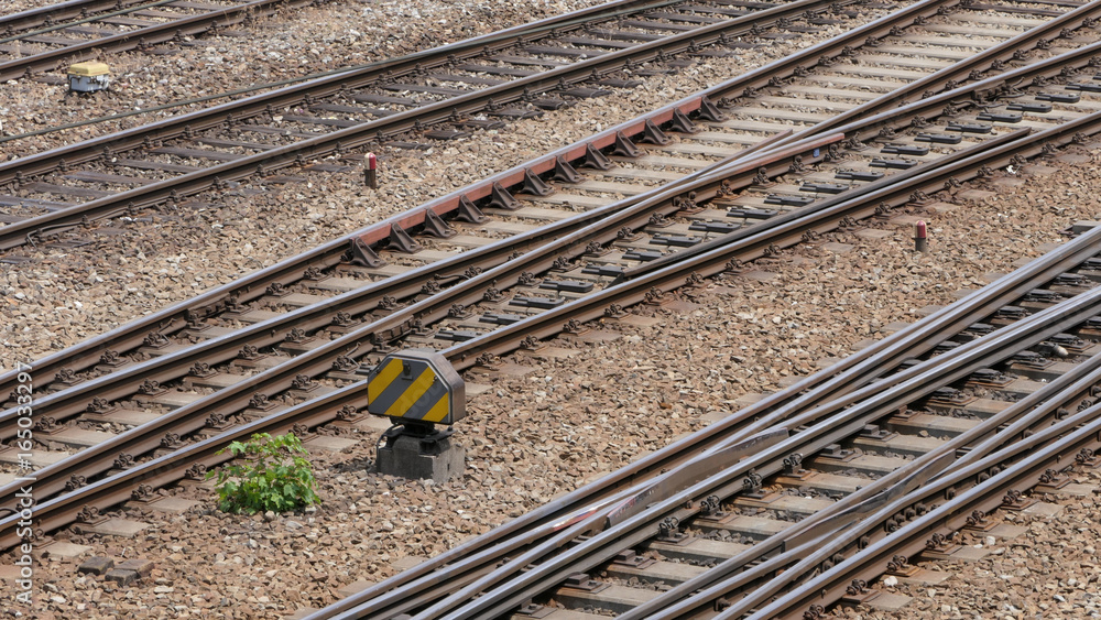 Close View of Railroad Tracks in a Train Yard Stock Photo | Adobe Stock