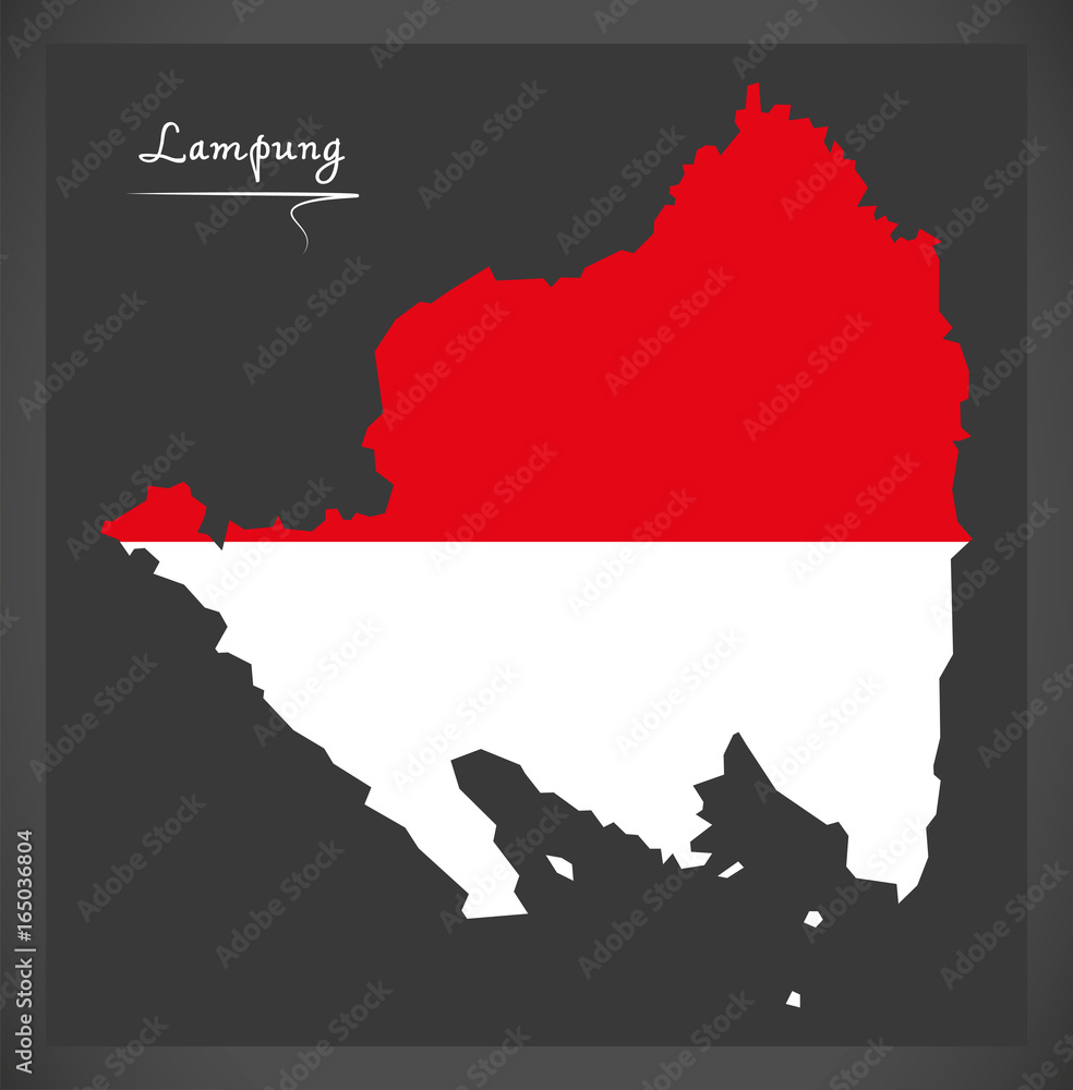 Lampung Indonesia map with Indonesian national flag illustration Stock ...