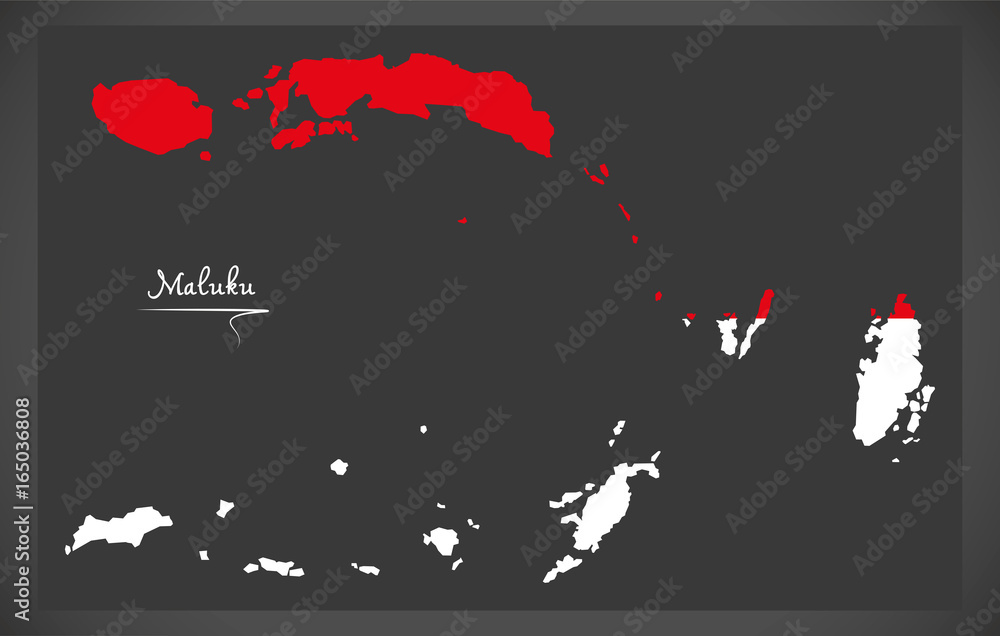 Maluku Indonesia map with Indonesian national flag illustration Stock ...