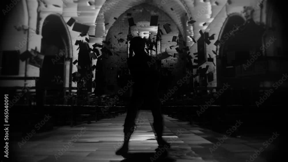 A glitching, digital creature walks terrifyingly towards camera among ...