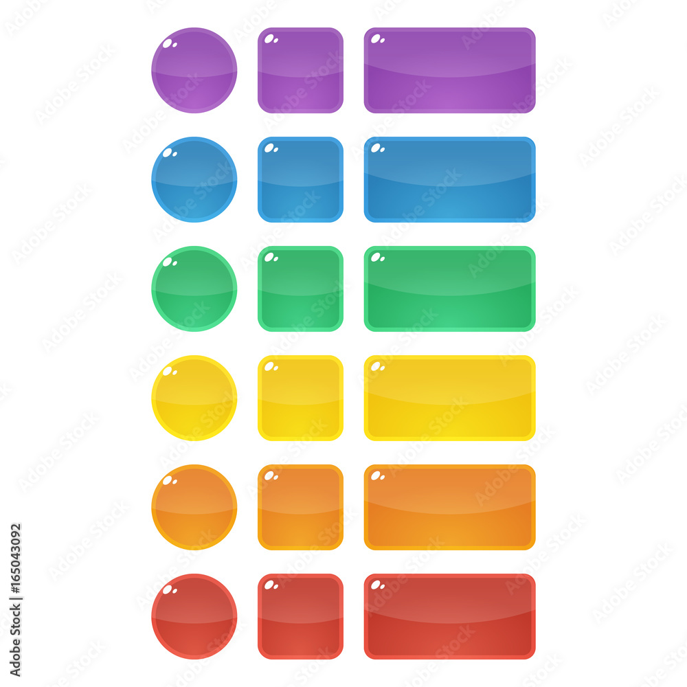 Colorful rounded square, rectangle and circle glossy buttons set ...