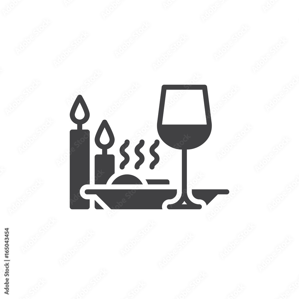 Romantic dinner with candles icon vector, filled flat sign, solid ...