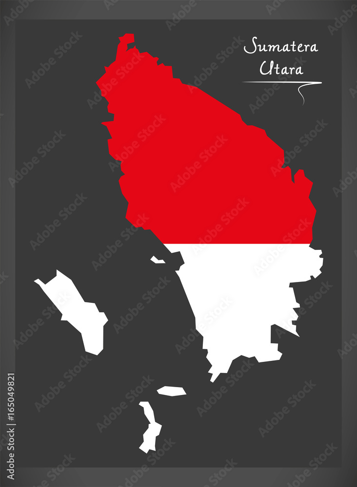 Sumatera Utara Indonesia map with Indonesian national flag illustration ...
