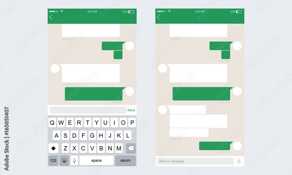 Mobile Ui Kit Whatsapp Messenger Chat App Template Whith Mobile Keyboard Vector Illustration