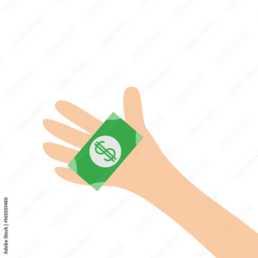 Hand arm holding paper money dollar sign. Helping hands concept. Close ...