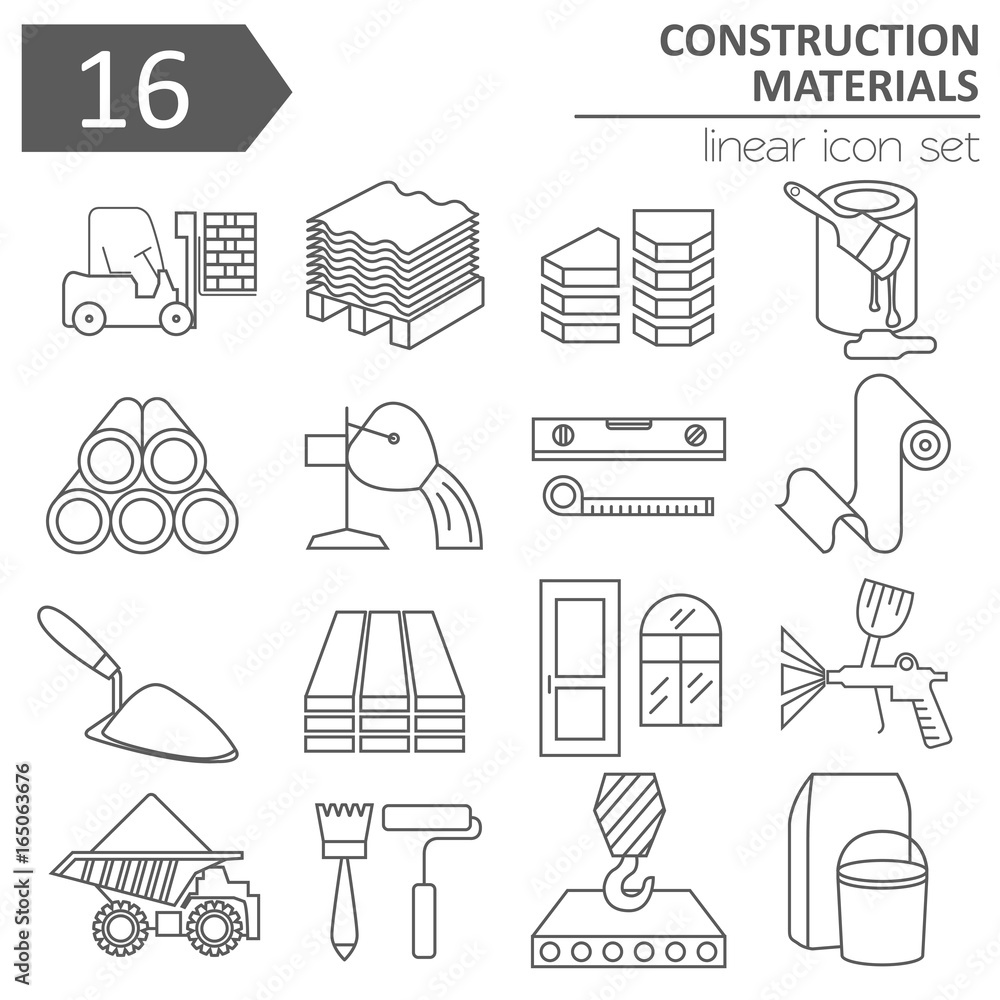 Construction and finishing materials icon set. Thin line design ...