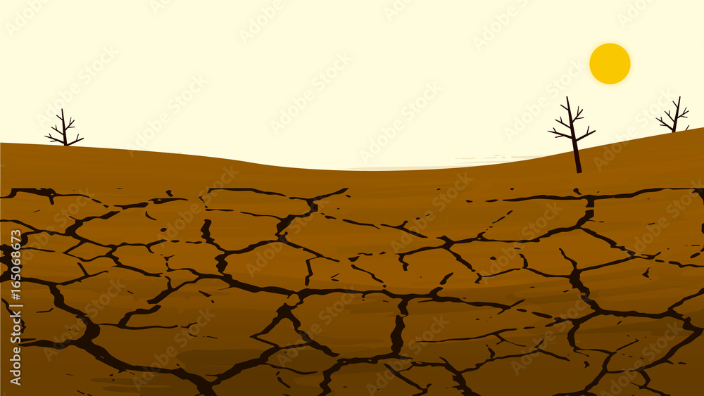 Vecteur Stock Dry cracked land in the farming field. Rural landscape ...