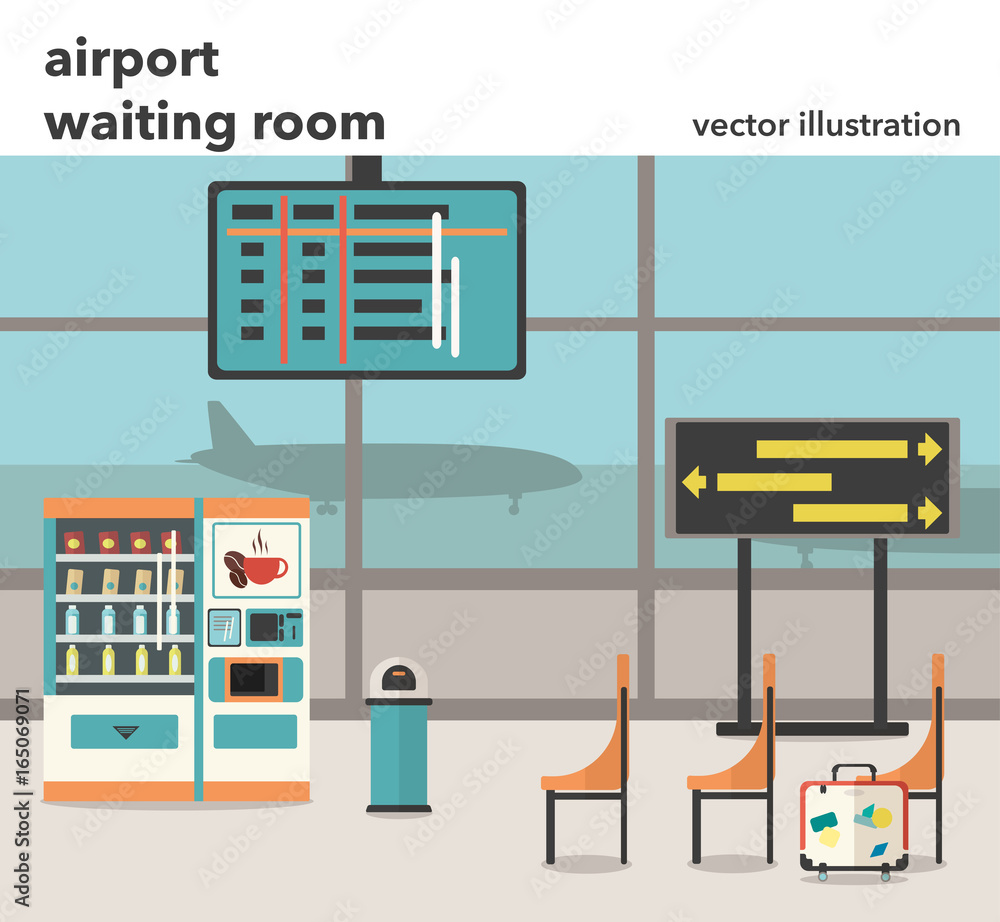 Vector illustration of Airport Waiting room interior with scoreboard ...