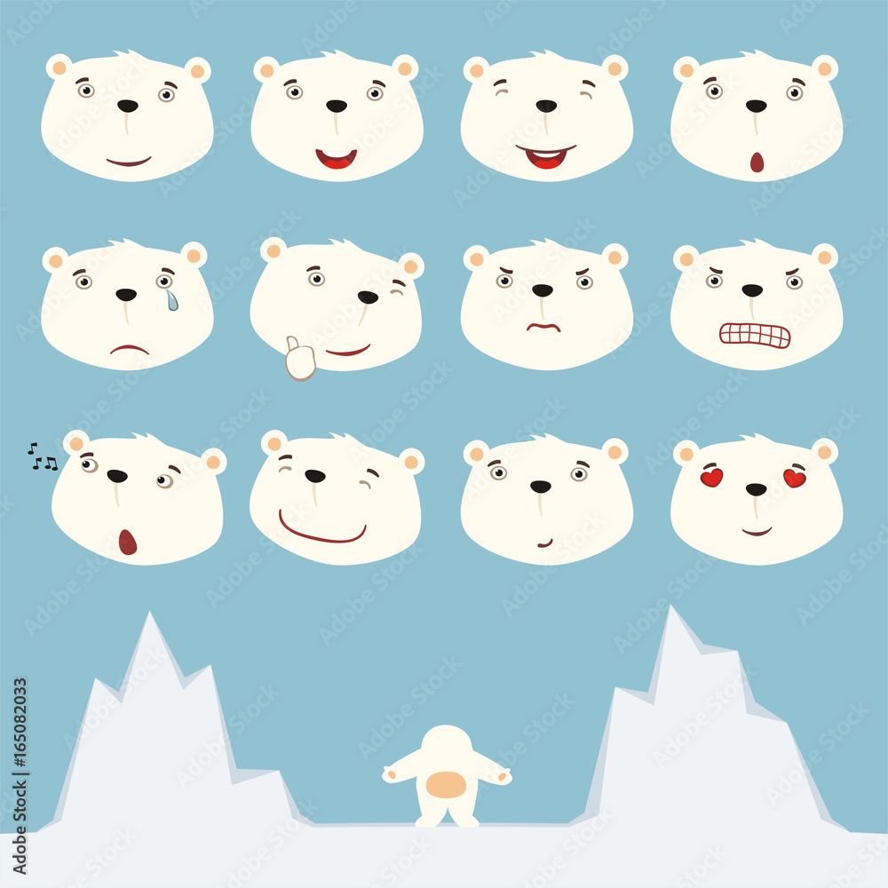 Emoticons set face of polar bear in cartoon style. Collection isolated ...
