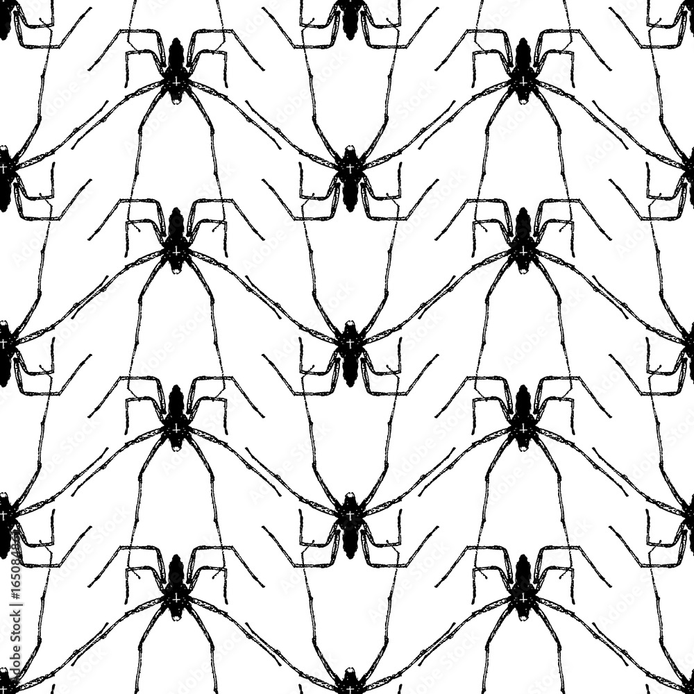 Seamless texture with scary spiders. Dark gloomy pattern. It can be ...