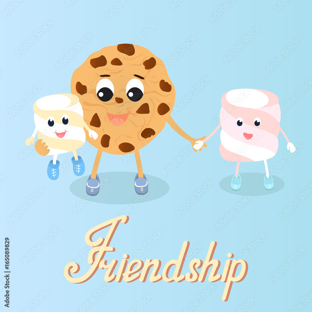 Funny chocolate chip cookie with a marshmallow in cartoon style ...