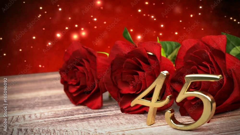 seamless loop birthday background with red roses on wooden desk ...