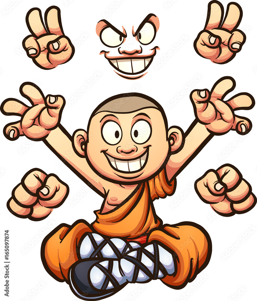 Cartoon monk with different hands and two faces. Vector clip art ...
