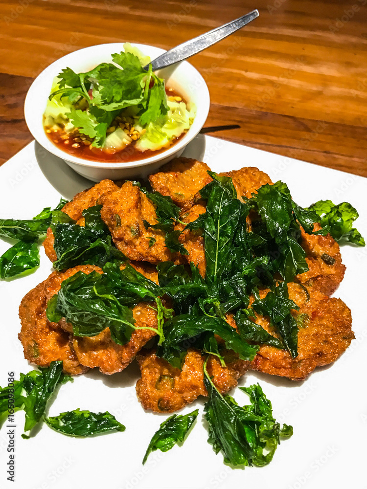 Tod Mun Pla Krai, Thai Deep Fried curried clown knifefish cake with ...