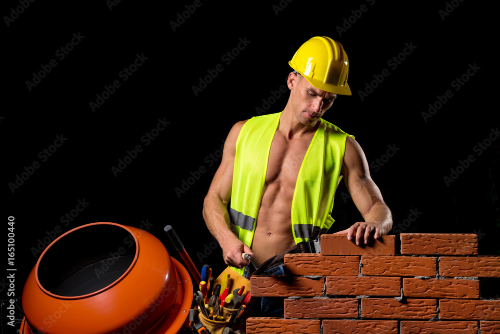 fit shirtless worker with tools Stock Photo | Adobe Stock