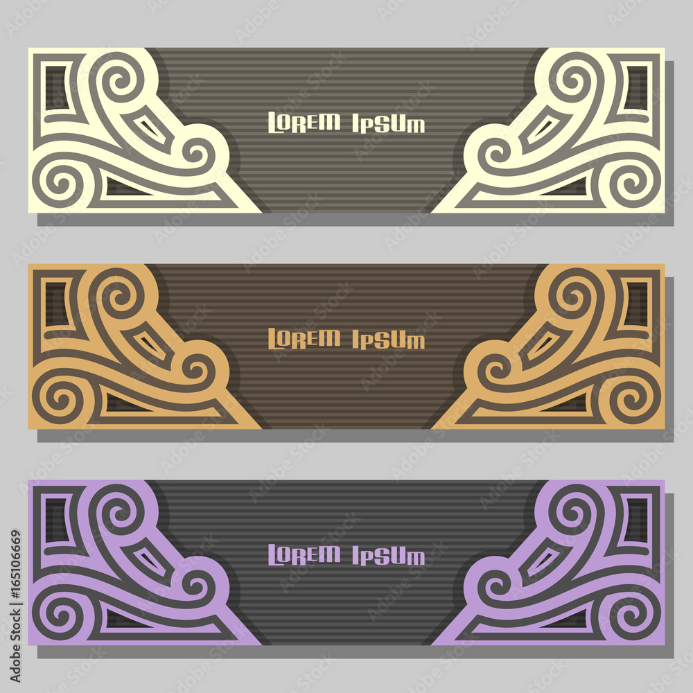 Vector set of Banner templates: 3 pale color vintage headers with ...