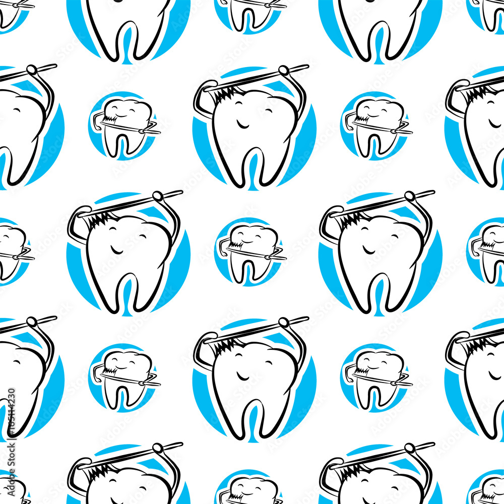 Cartoon teeth with a toothbrush. Seamless vector background. Stock ...