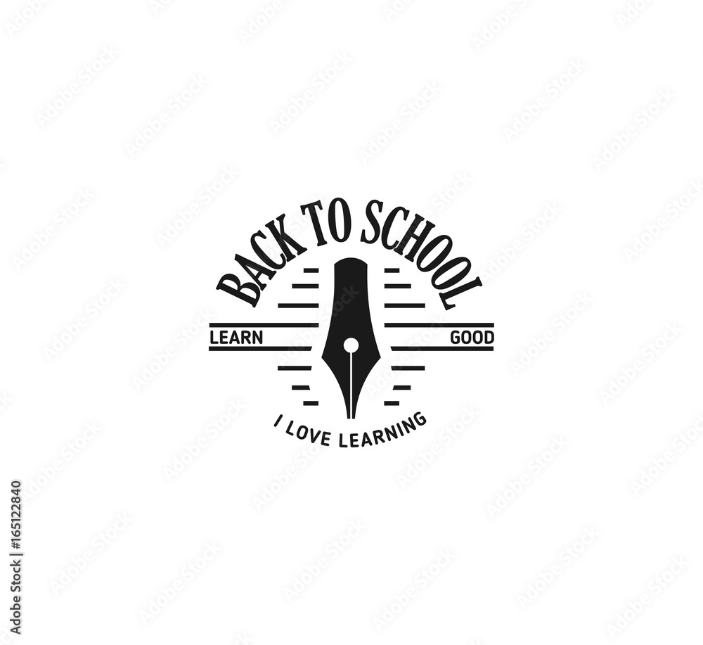 School logo vector. Monochrome vintage style design educational ...