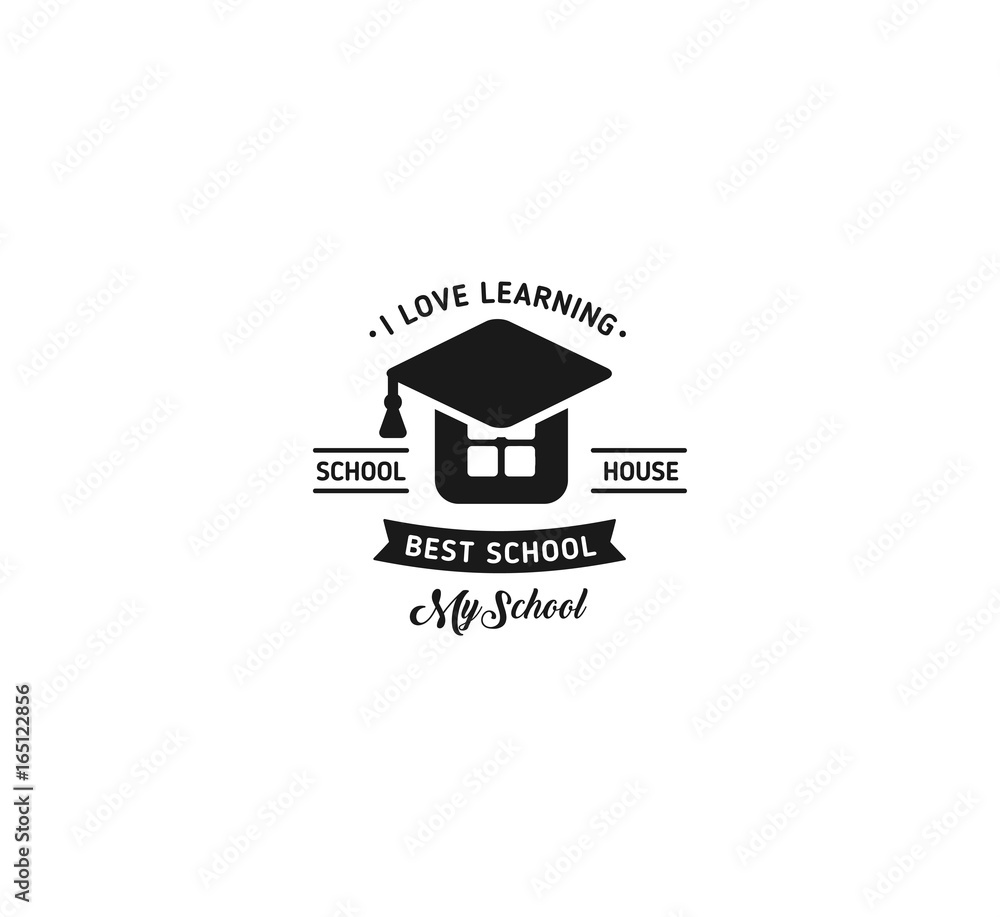 School logo vector. Monochrome vintage style design educational ...