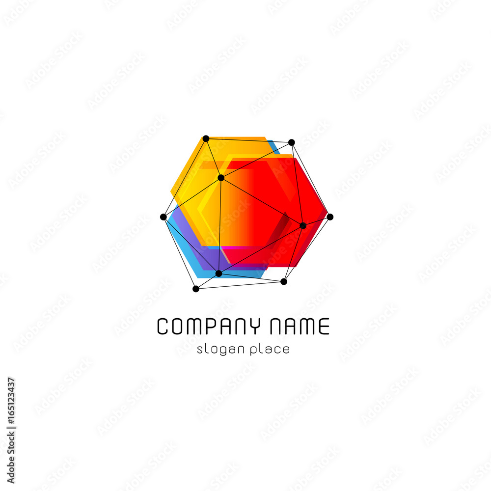 Bright colorful abstract poly construction logotype, unusual innovate ...