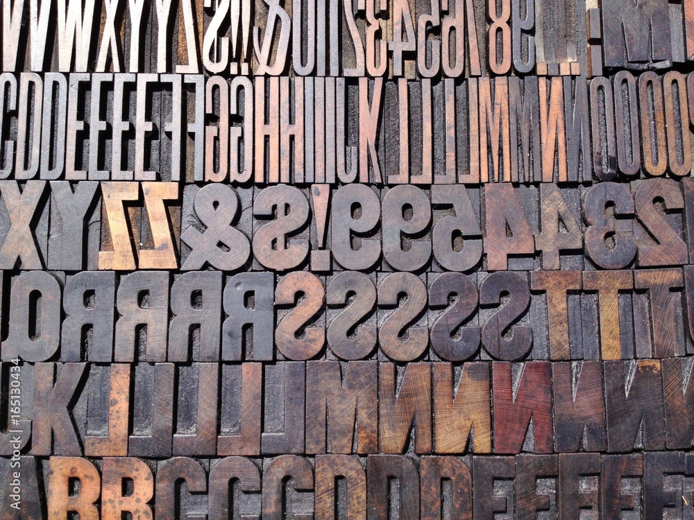 Vintage wooden printing letter blocks in various typefaces. Stock Photo ...