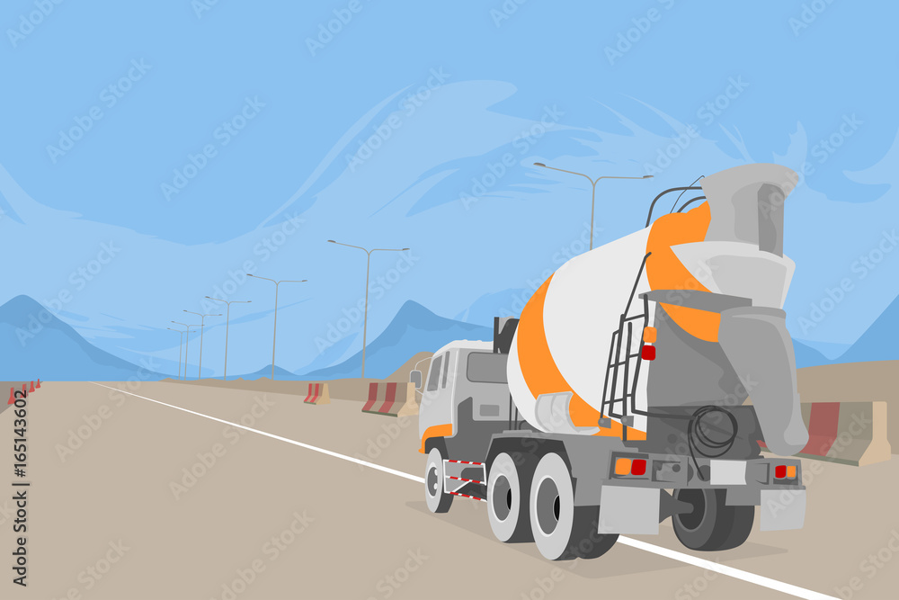 Cement truck scene vector construction and transportation background ...