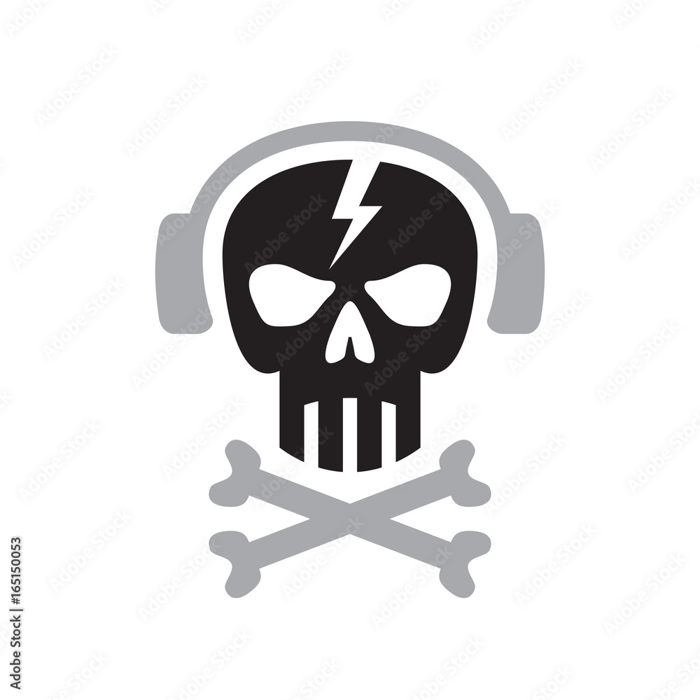 Human skull with headphones sign - vector logo template concept ...