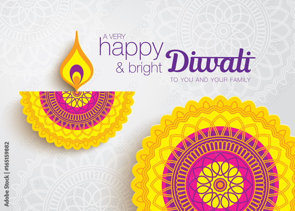 Diwali festival greeting card with beautiful rangoli and diya ...