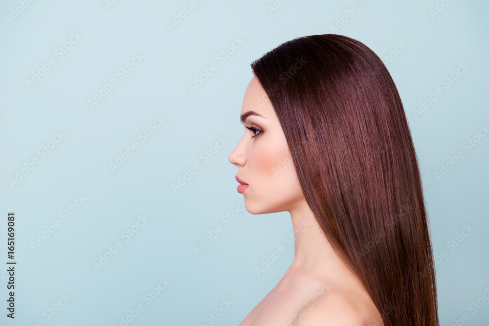 Wellbeing and wellness, beauty and health concept. Coseup side profile ...