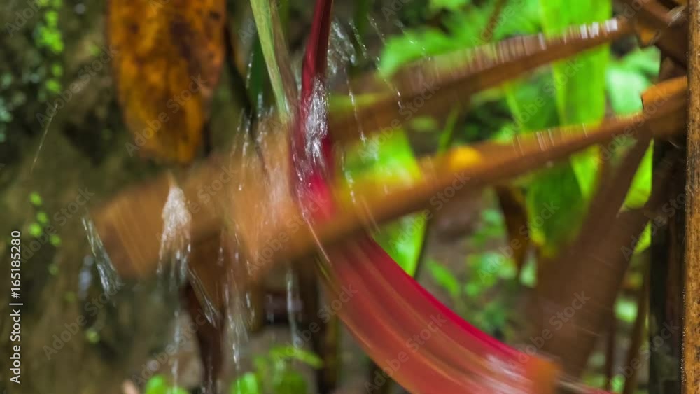 Bamboo water wheel used for irrigation, brings water from stream to ...
